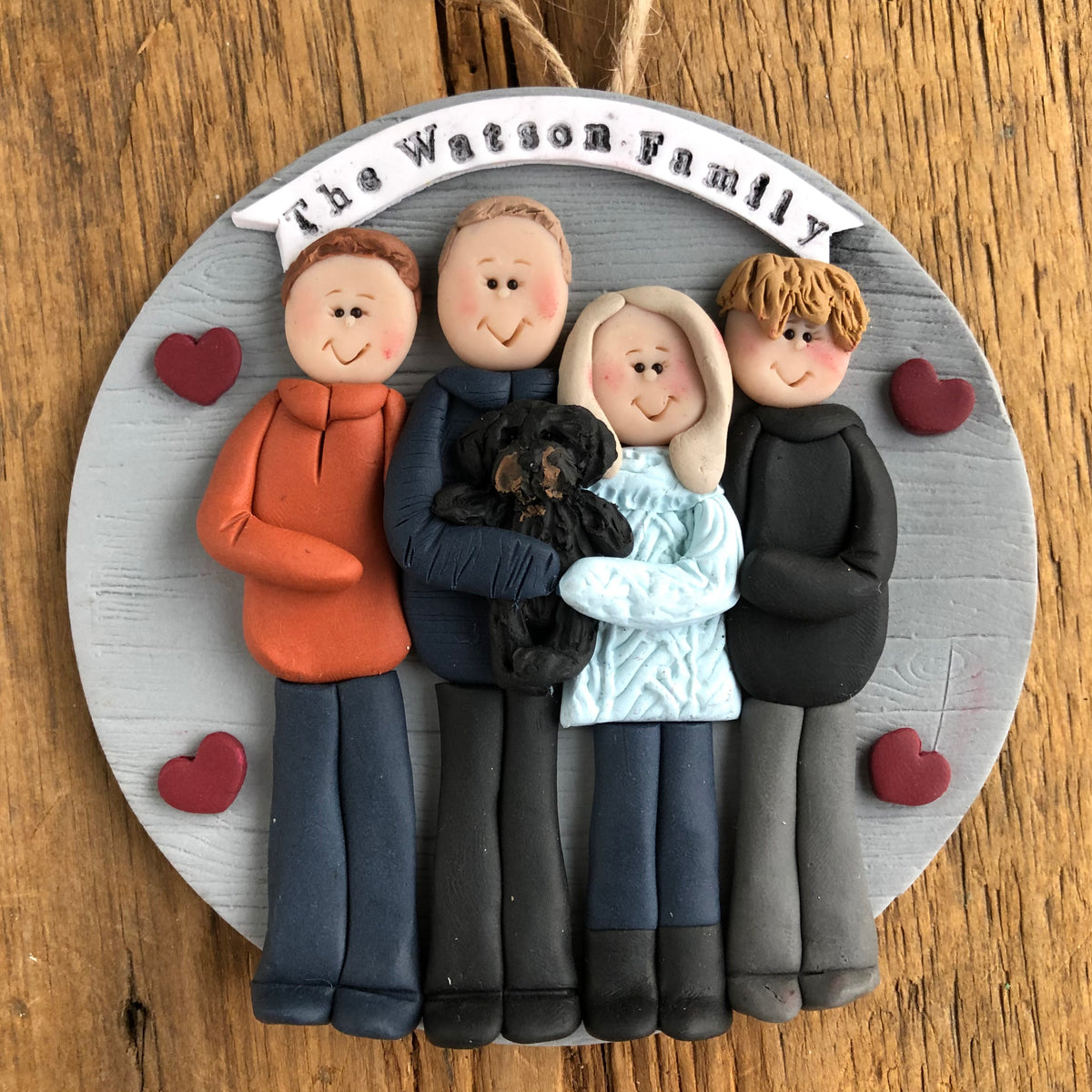 5 Member custom clay family portrait Christmas ornament – Lilac and Poly